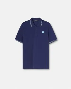 Versace Embroidered Cotton Piqué Polo - Blue