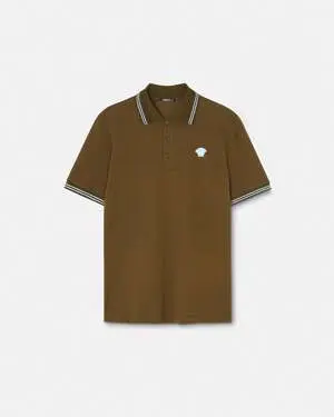 Versace Embroidered Cotton Piqué Polo Green