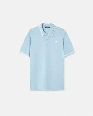 Versace Embroidered Cotton Piqué Polo Light Blue