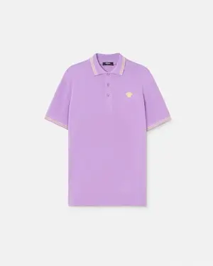 Versace Embroidered Cotton Piqué Polo Purple