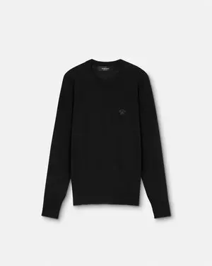 Versace Embroidered Wool-blend Knit Sweater - Black