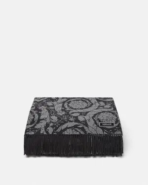 Versace Barocco Cashmere Fringed Blanket - Gray