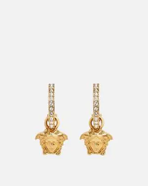 Versace La Medusa Crystal Embellished Hoop Earrings With Removable Pendants - Gold