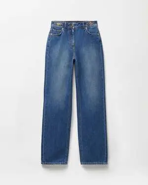 Versace Stone-washed Straight Leg Jeans With Medusa '95 Emblem - Blue
