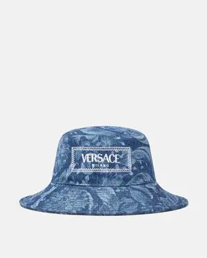 Versace Barocco Denim Logo Bucket Hat - Blue