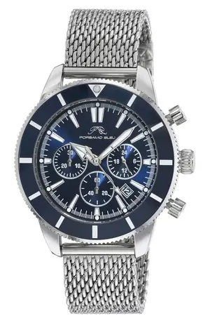 PORSAMO BLEU Mesh Strap Chronograph Watch - Silver-blue
