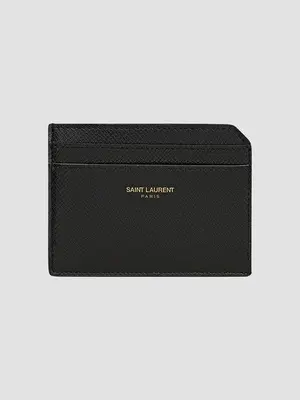 Saint Laurent Open Card Case In Coated Bark Leather - Black