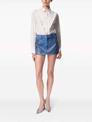AREA Crystal-embellished Denim Miniskirt
