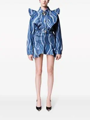 AREA Sunray Ruffle-hem Denim Mini Skirt