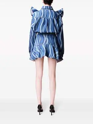 AREA Sunray Ruffle-hem Denim Mini Skirt