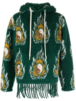 JORDANLUCA Cosmo Patterned Jacquard Hoodie - Green