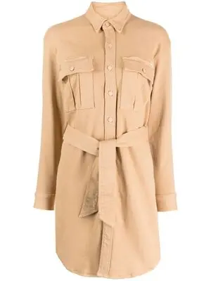 MOTHER The Cadet Belted Cotton-blend Minidress - Brown