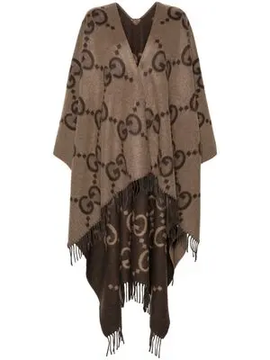 Gucci Jumbo Gg-jacquard Cashmere Cape Brown