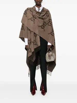 Gucci Jumbo Gg-jacquard Cashmere Cape - Brown
