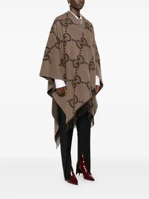 Gucci Jumbo Gg-jacquard Cashmere Cape - Brown