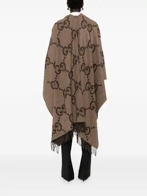 Gucci Jumbo Gg-jacquard Cashmere Cape - Brown