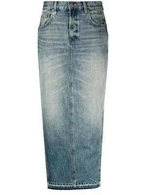 R13 Side-slit Denim Midi Skirt - Blue