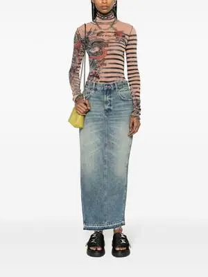 R13 Side-slit Denim Midi Skirt - Blue