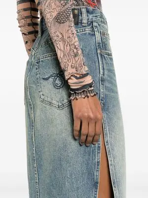 R13 Side-slit Denim Midi Skirt - Blue
