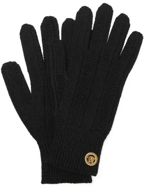Versace Medusa Plaque Ribbed-knit Gloves