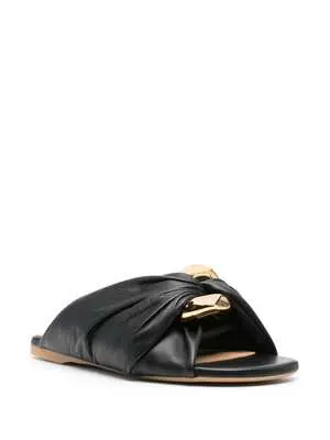 JW Anderson Corner Leather Flat Slides - Black