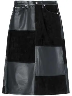 RE/DONE Mid-rise Leather Patchwork Skirt - Black