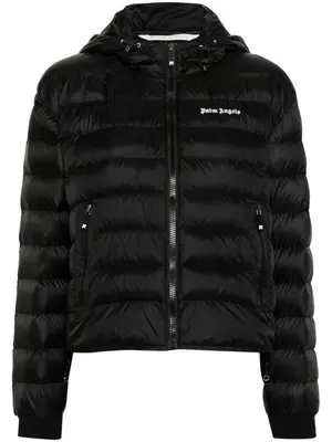 Palm Angels Logo-print Hooded Down Jacket - Black