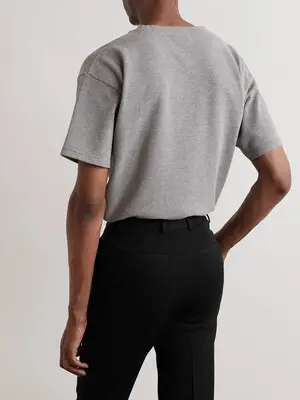 Saint Laurent Logo-embroidered Cotton-blend Piqué T-shirt - Gray