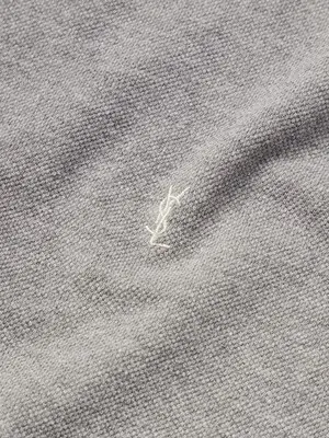 Saint Laurent Logo-embroidered Cotton-blend Piqué T-shirt - Gray