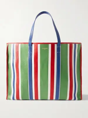 Balenciaga Chatelet Logo-print Striped Leather Tote Bag - Green