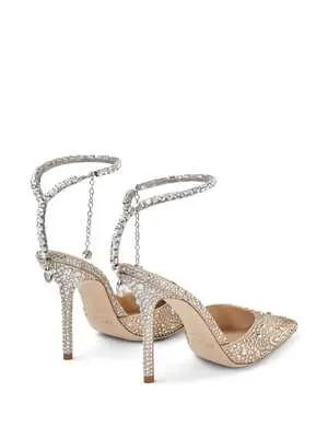 JIMMY CHOO Saeda 100 Pumps With Crystal Embellishment And Anklet - Gold