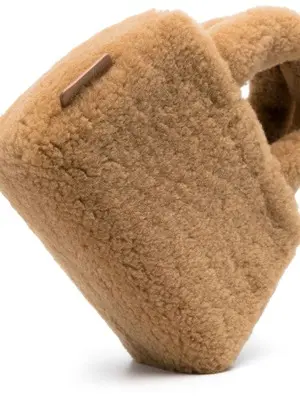 Amina Muaddi Amini Giuly Shearling Tote Bag - Brown