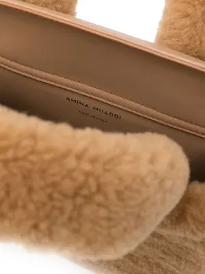 Amina Muaddi Amini Giuly Shearling Tote Bag - Brown