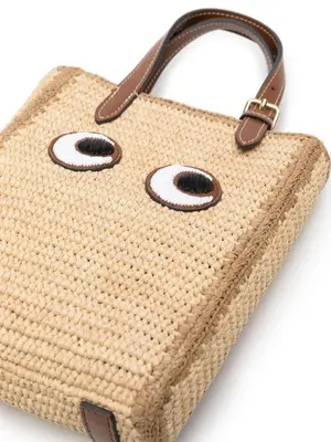 ANYA HINDMARCH Eyes-embroidered Raffia Tote Bag - Neutrals