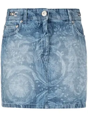 Versace Baroque-print Denim Miniskirt - Blue