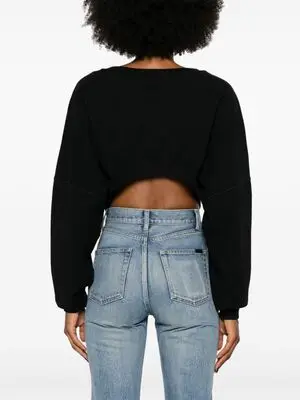 Saint Laurent Cropped Cotton Sweatshirt - Black