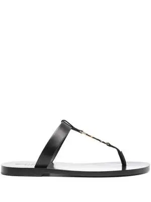 Saint Laurent Cassandre Leather Slides - Black