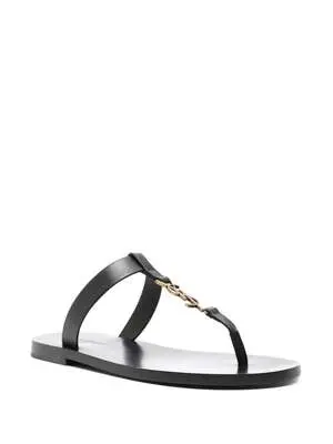 Saint Laurent Cassandre Leather Slides - Black