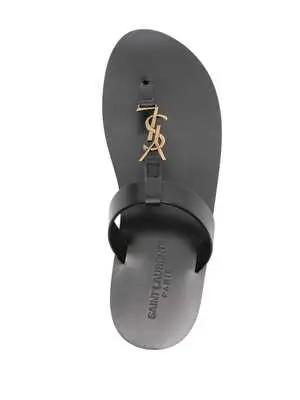Saint Laurent Cassandre Leather Slides - Black