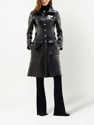 COURREGES Logo-patch Trench Coat - Black