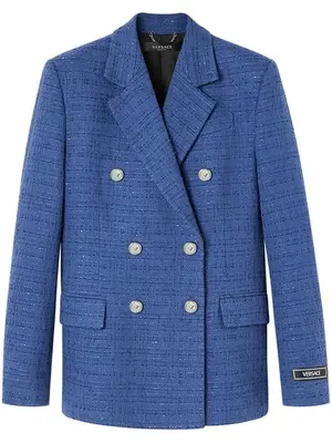 Versace Metallic-threading Double-breasted Blazer - Blue