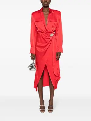 David Koma Satin Wrap Midi Dress