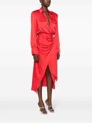 David Koma Satin Wrap Midi Dress