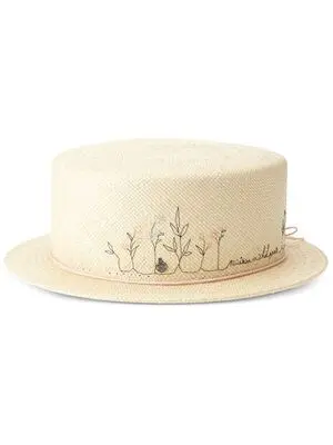 MAISON MICHEL Auguste Straw Boater Hat - Neutrals