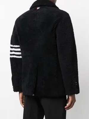 Thom Browne 4-bar Stripe Shearling Pea Coat - Blue