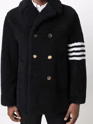 Thom Browne 4-bar Stripe Shearling Pea Coat - Blue