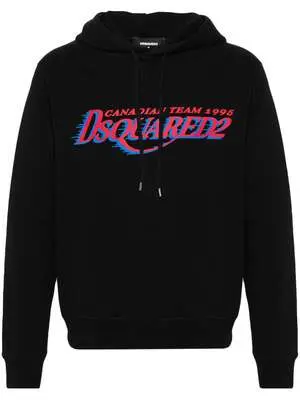 Dsquared2 Logo Print Cotton Hoodie - Black