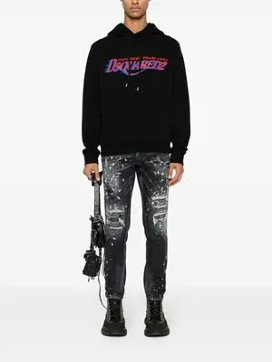 Dsquared2 Logo Print Cotton Hoodie - Black