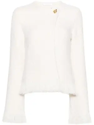 Chloé Frayed-detail Bouclé Tweed Jacket - Neutrals