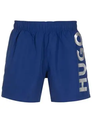 Hugo Abas Metallic Logo-print Swim Shorts - Blue